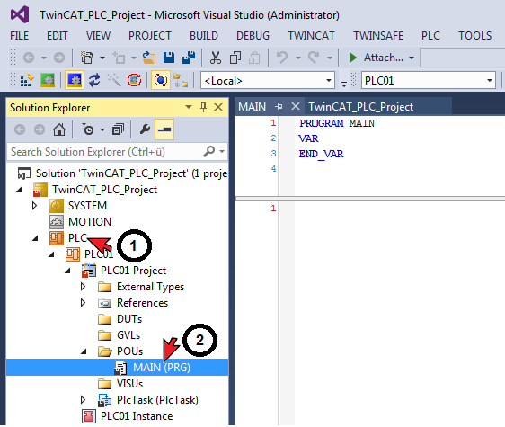 TwinCAT 3 project with CODESYS PLC